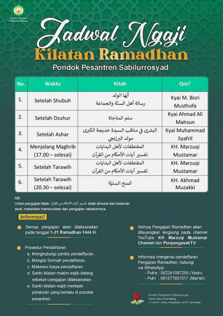 Jadwal Ngaji Spesial Ramadhan 1444 H Ponpes Sabilurrosyad Gasek ...